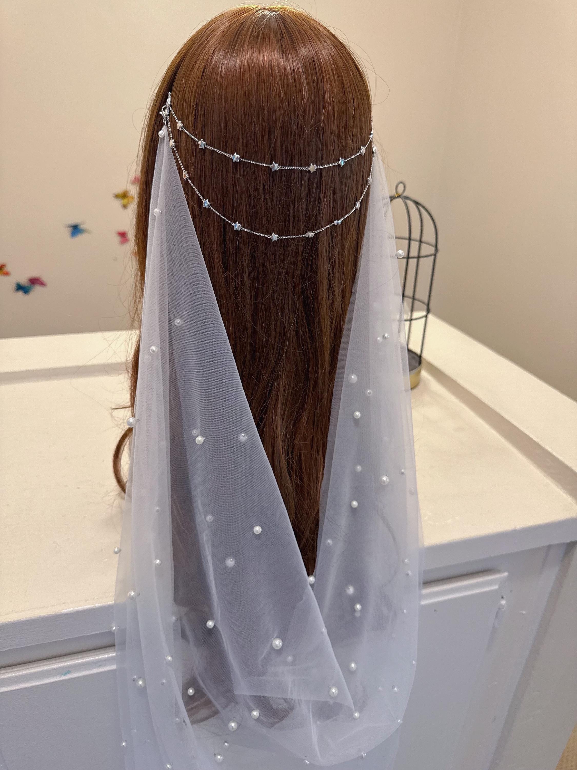 Boho Star Silver Hair Chain, Wedding Draped Veil With Pearls - Etsy