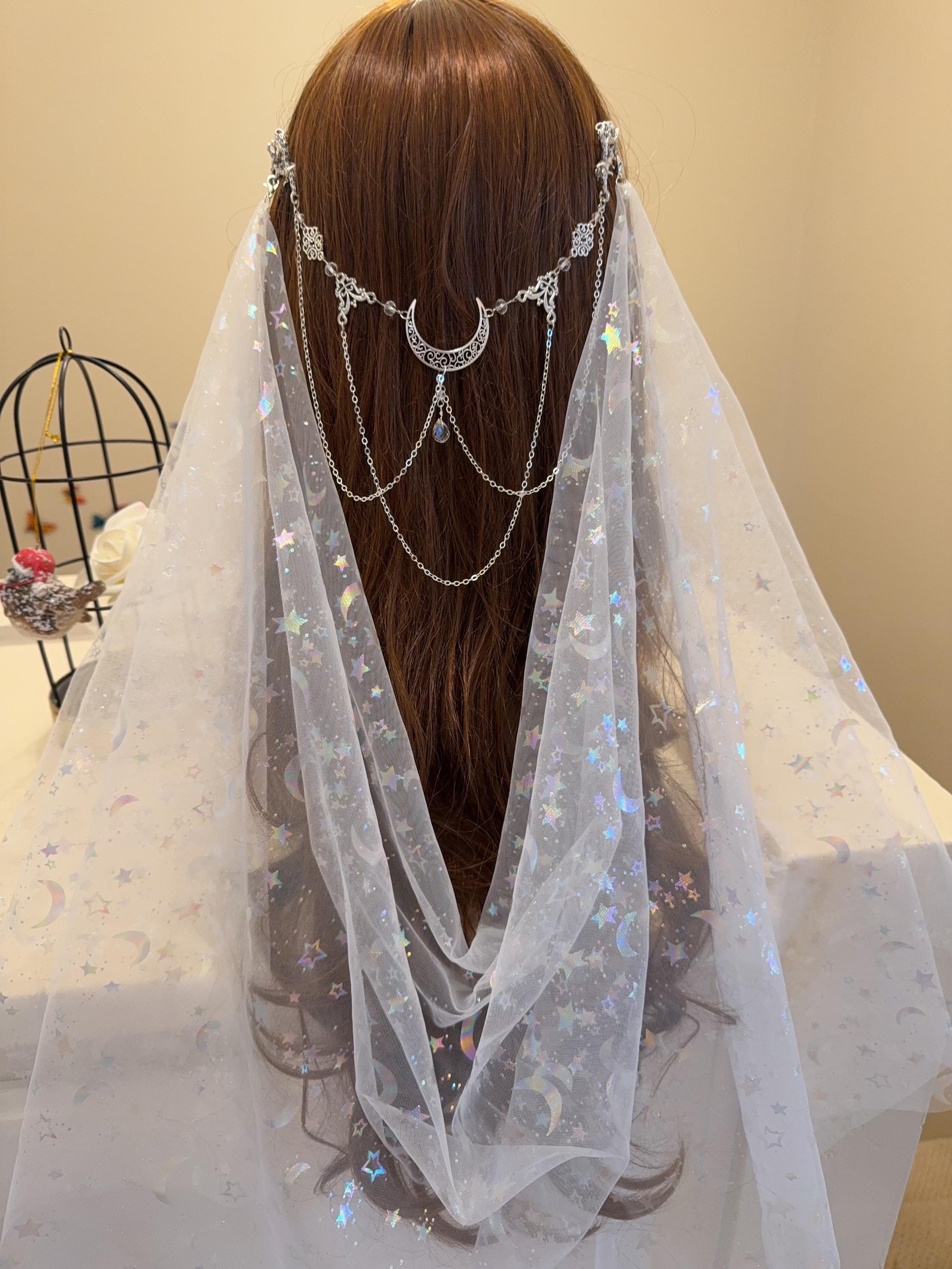 Bridal Crystal Leaf Hair Comb, Draped Veil, Moon Wedding Hair Piece - Etsy