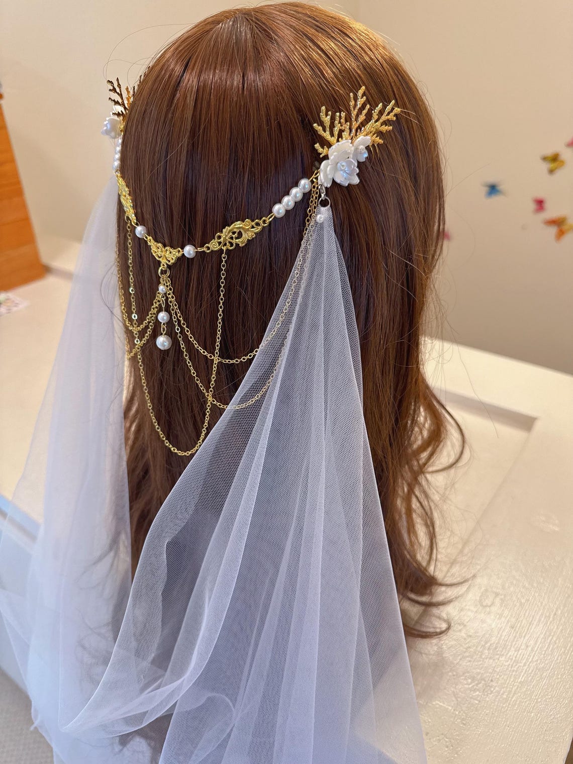 Bridal Leaf Hair Comb, Crystal Draped Veil, Gold Wedding Headpiece - Etsy