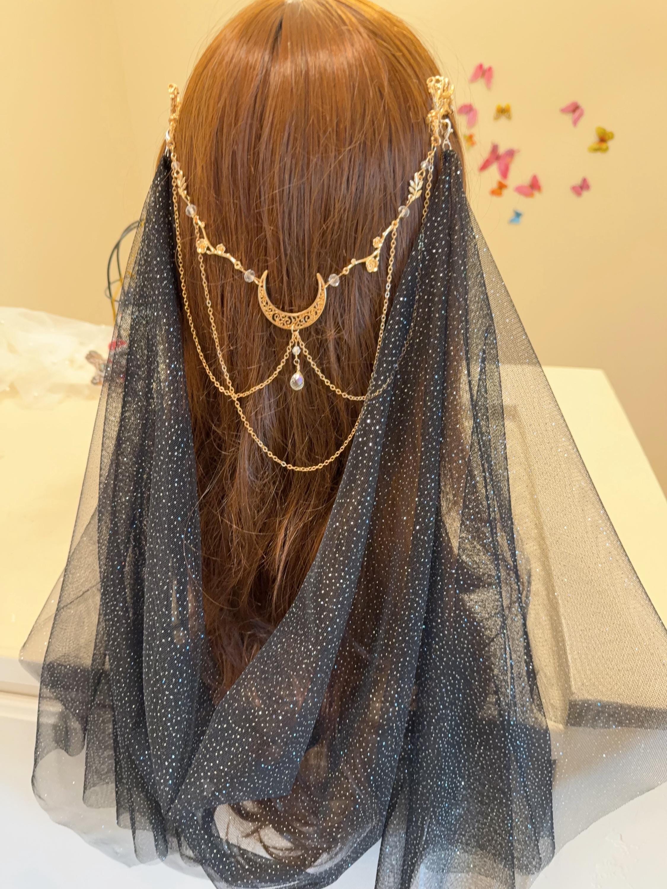 Bridal Gold Leaf Hair Comb, Crystal Wedding Hair Chain, Draped Veil - Etsy