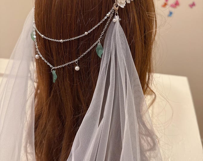 Draped Wedding Veil, Boho Bridal Veil, Ivory Drapey Veil With Pearls ...