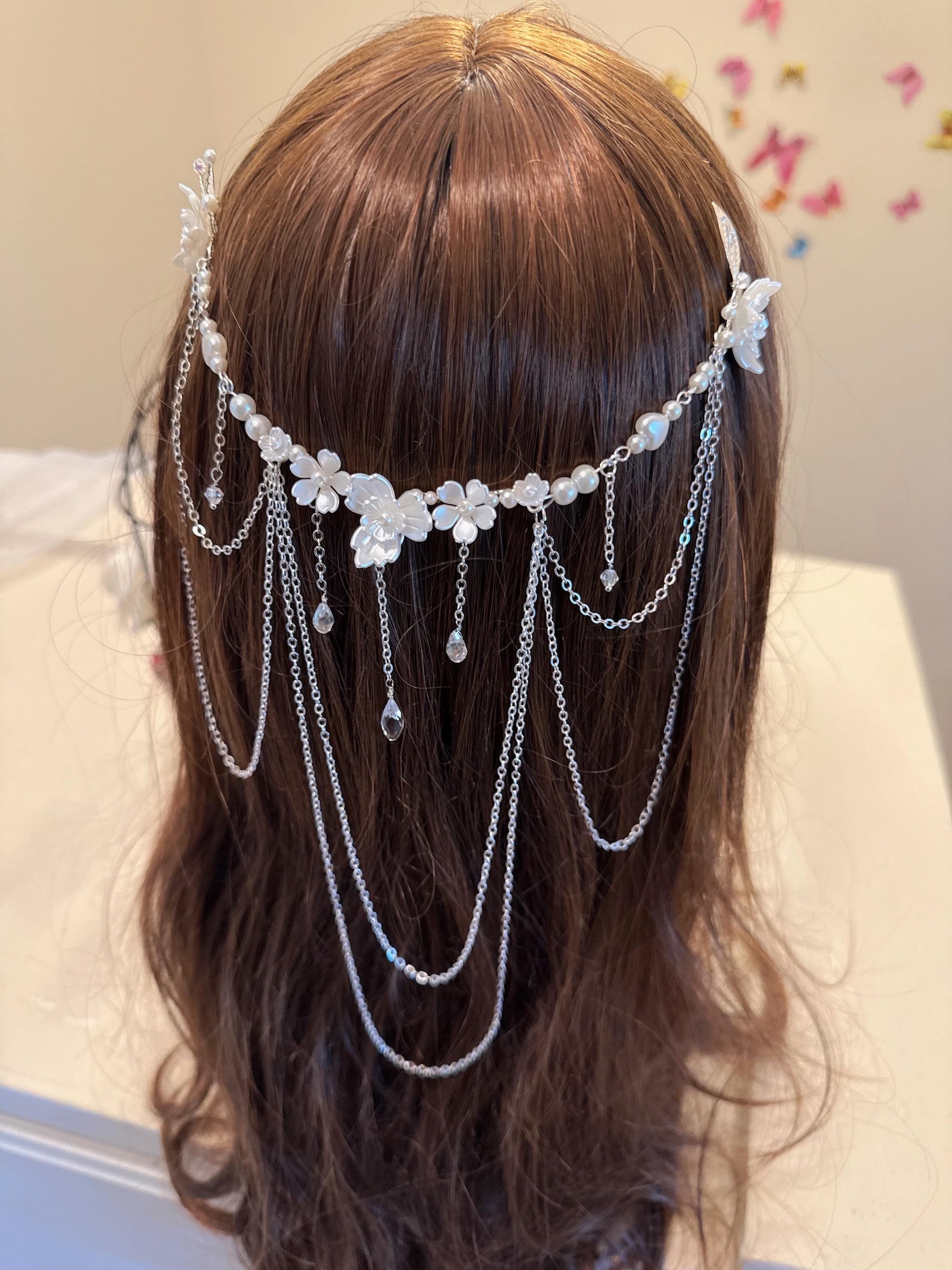 Bridal Pearl Hair Chain, Vintage Sakura Flower Headpiece, Wedding Veil ...