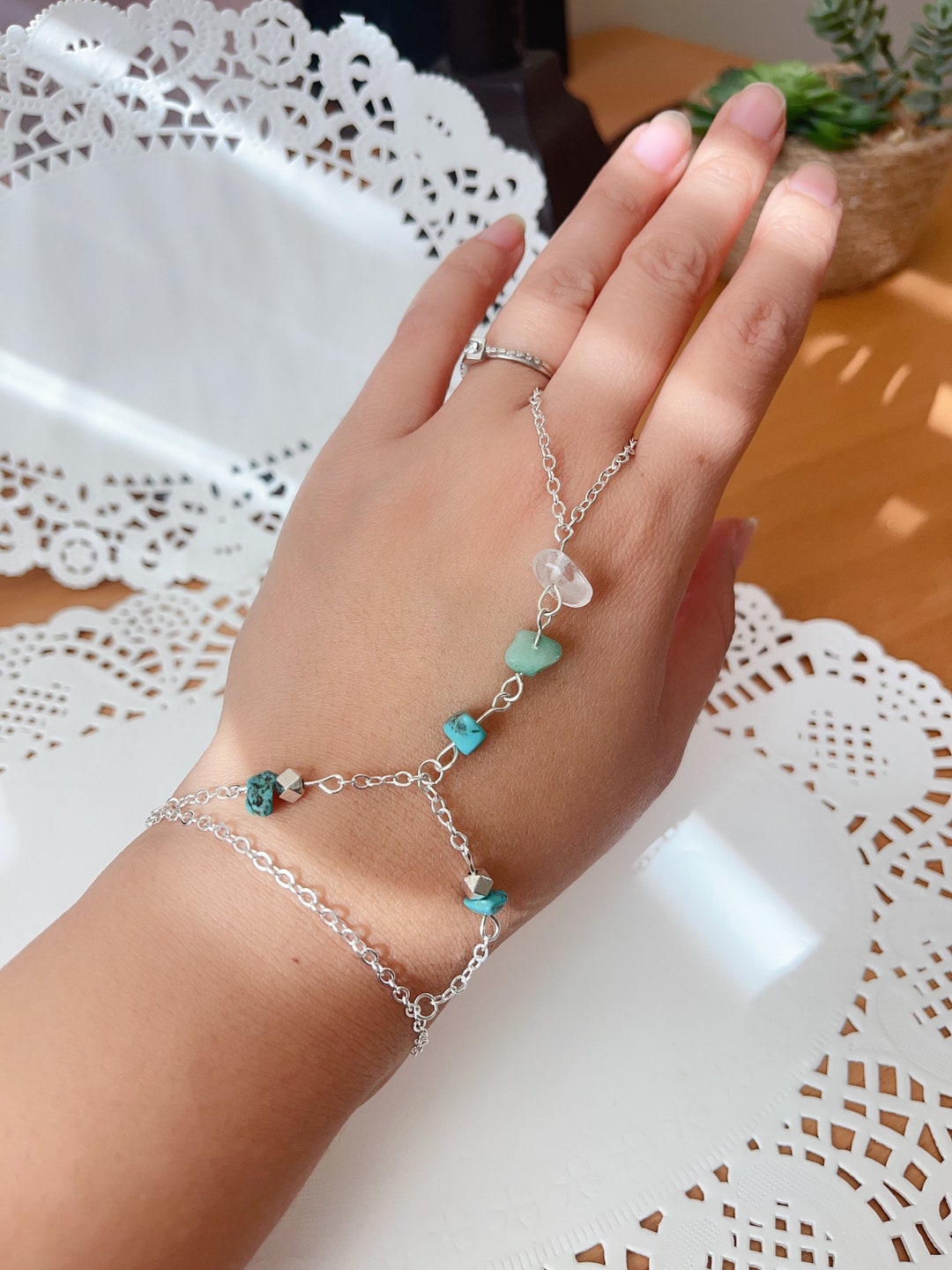 Turquoise Hand Chain Minimal Dainty Hand Chain-natural Gemstone ...