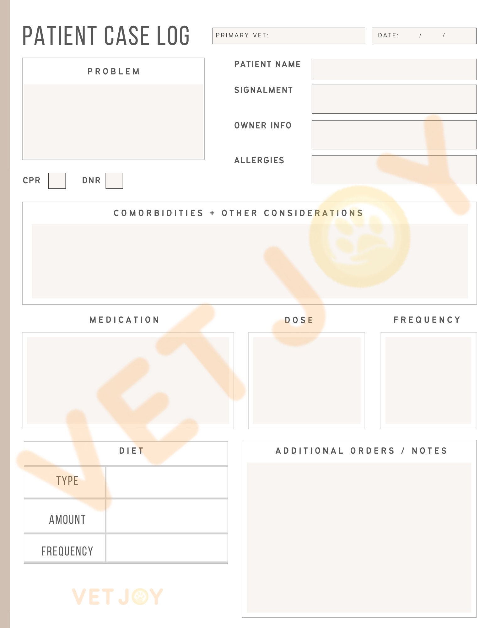 Digital Vet Tech Patient Case Log Template (PDF) - Etsy