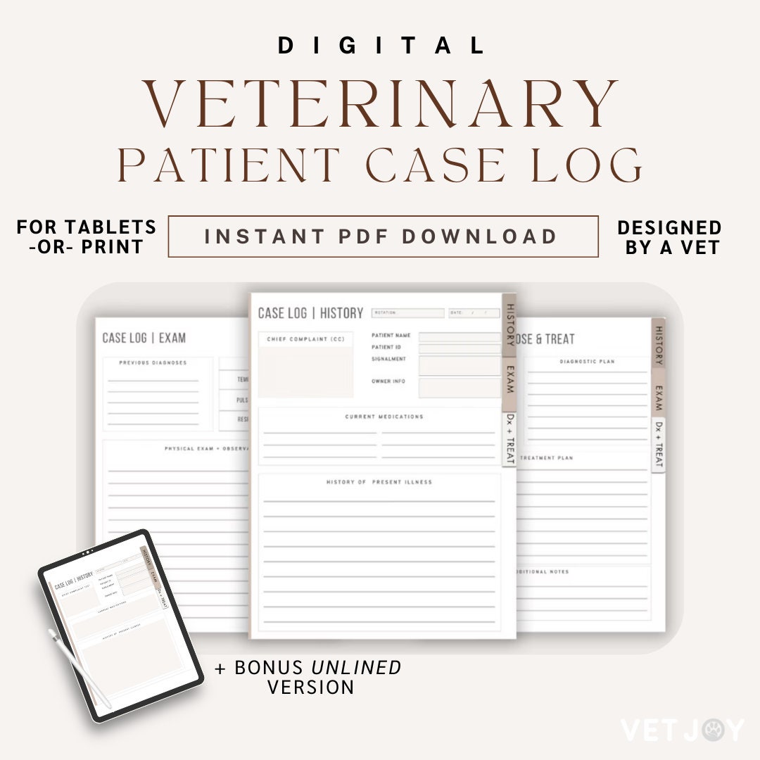 Digital Vet Med Case Log Template: Veterinary Patient Notes (PDF) - Etsy UK
