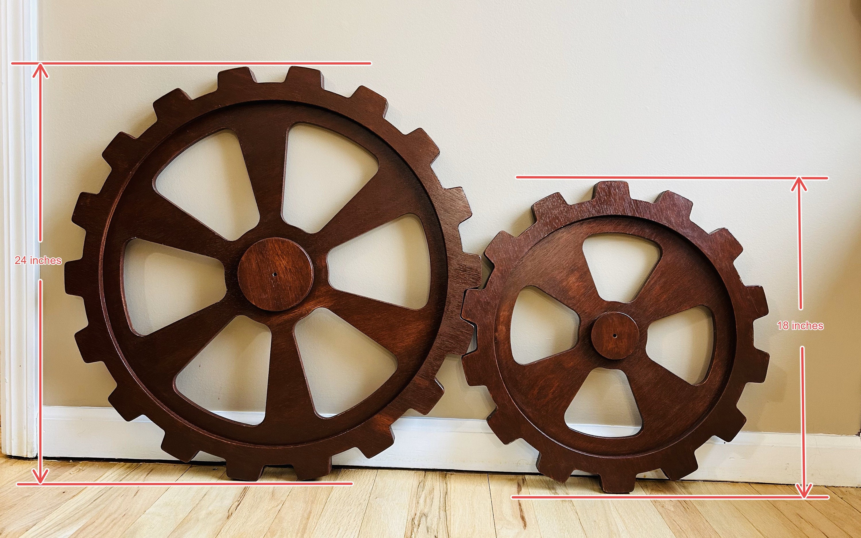 Large Rustic 24 Inch & 18 Inch Industrial Cog Gear Wall Decor Two Gears ...