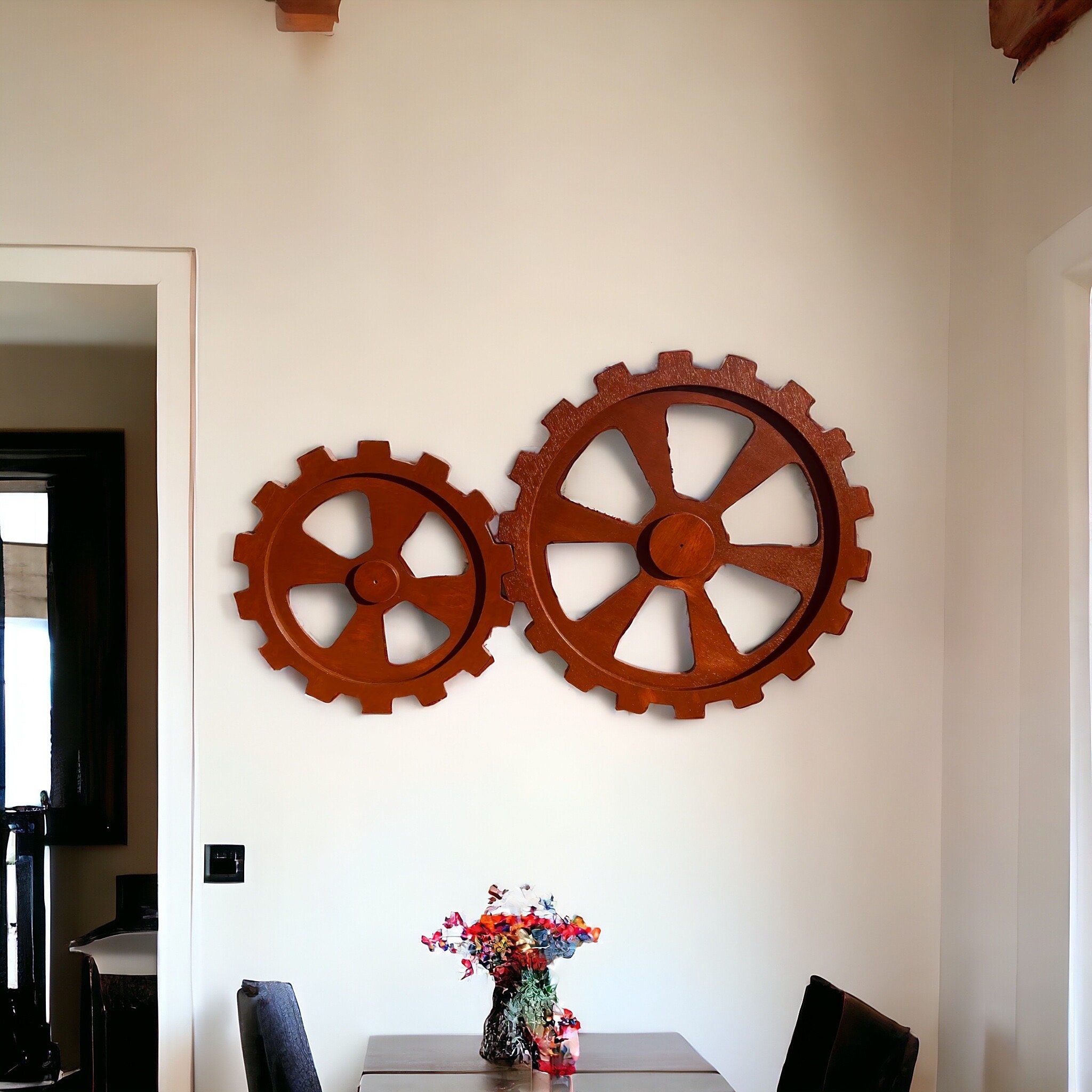 Large Rustic 24 Inch & 18 Inch Industrial Cog Gear Wall Decor Two Gears ...