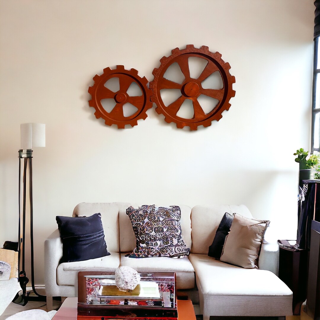 Large Rustic 24 Inch & 18 Inch Industrial Cog Gear Wall Decor Two Gears ...