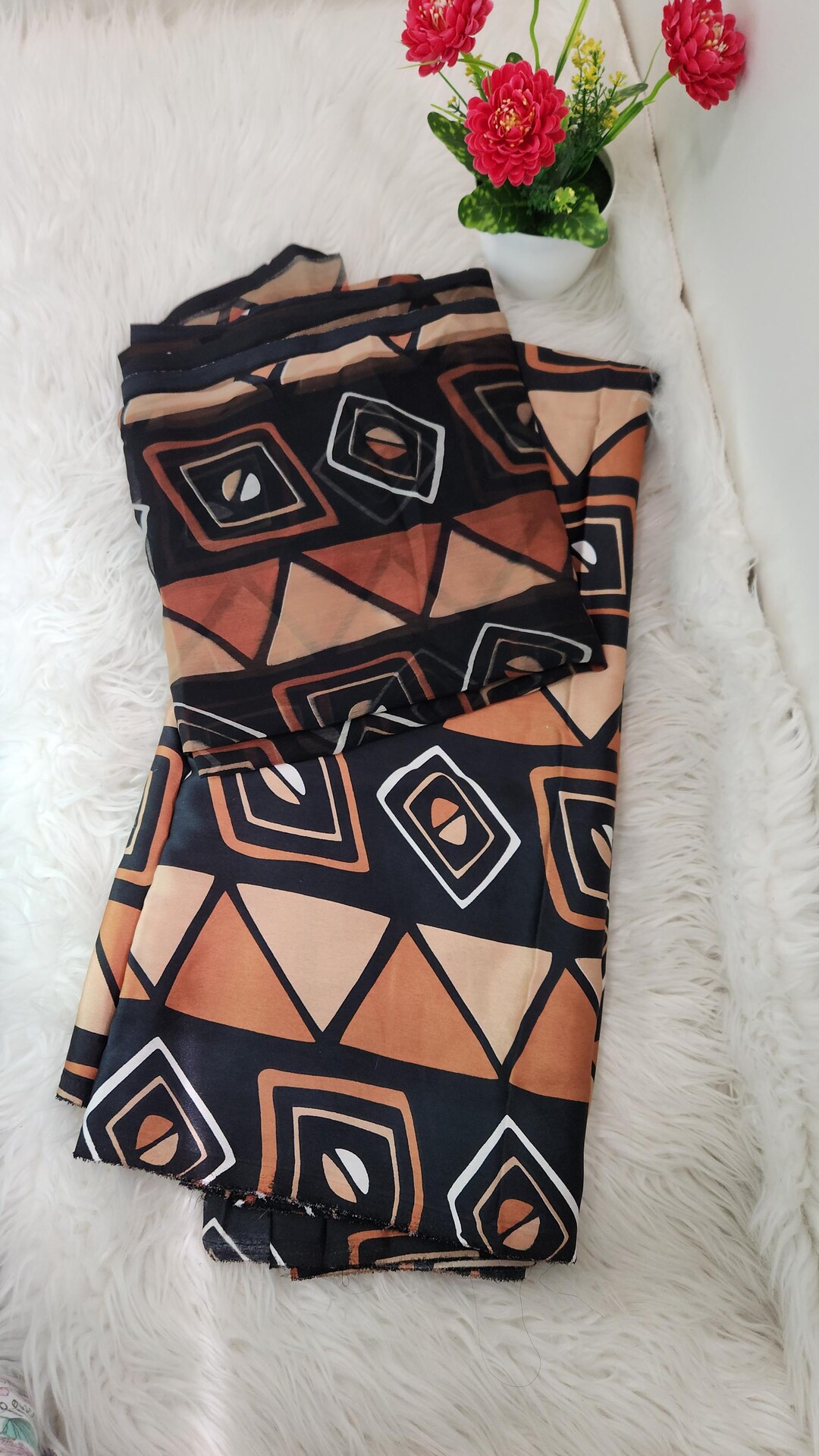 African Print Fabric: Brown Silk Tribal Pattern - DIY Sewing Material ...