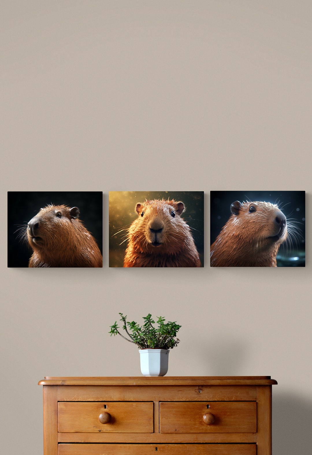 Capybara Wall Art Set of 3 Capybara Canvas High Quality Art - Etsy