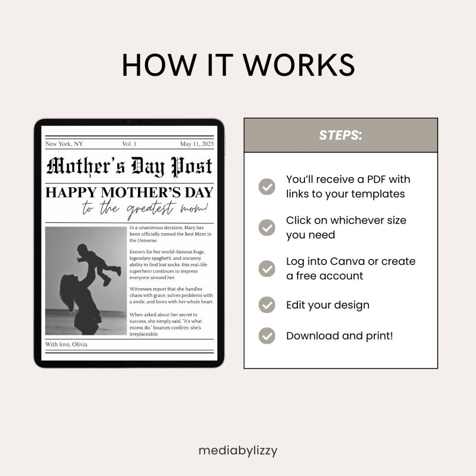 Mother's Day Newspaper Card, Newspaper Template Canva, Customizable ...