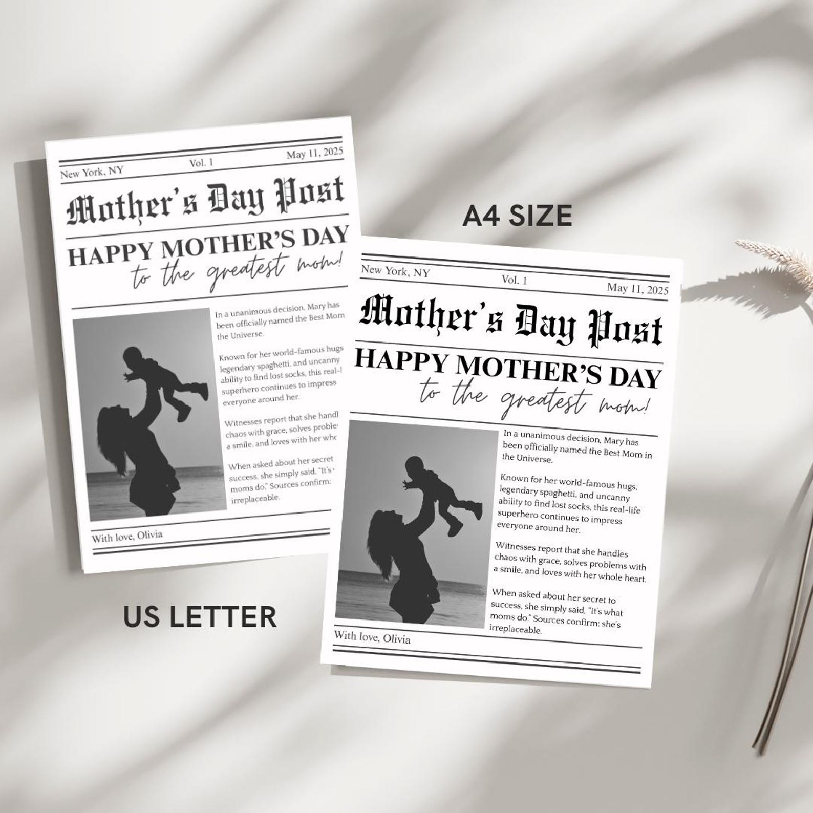 Mother's Day Newspaper Card, Newspaper Template Canva, Customizable ...