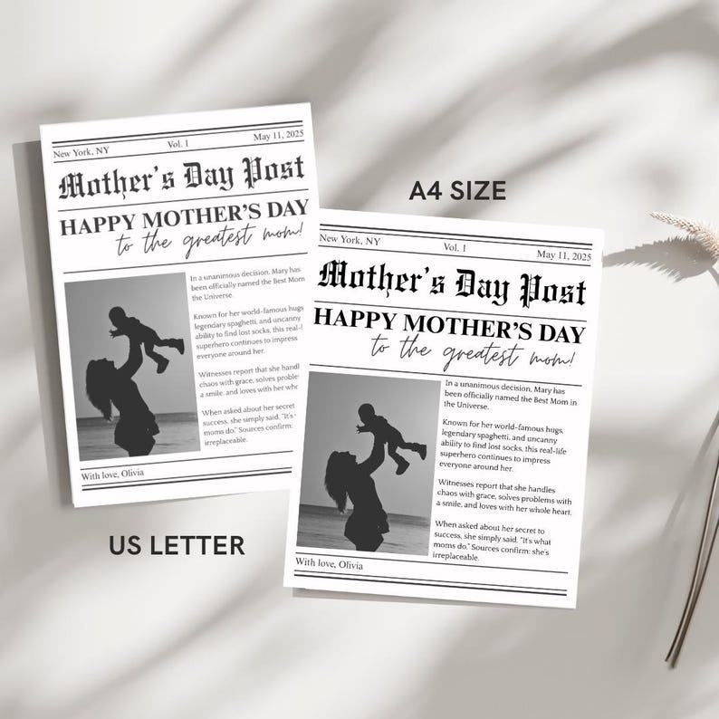 Mother's Day Newspaper Card, Newspaper Template Canva, Customizable ...