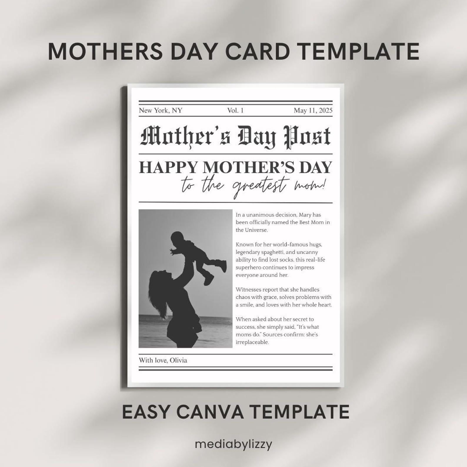 Mother's Day Newspaper Card, Newspaper Template Canva, Customizable ...
