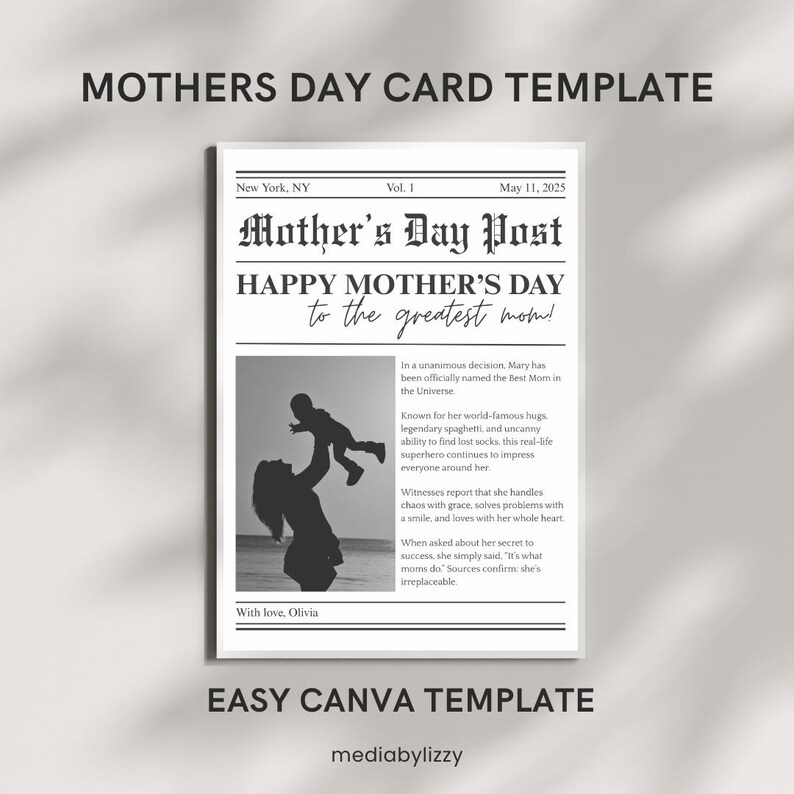 Mother's Day Newspaper Card, Newspaper Template Canva, Customizable ...