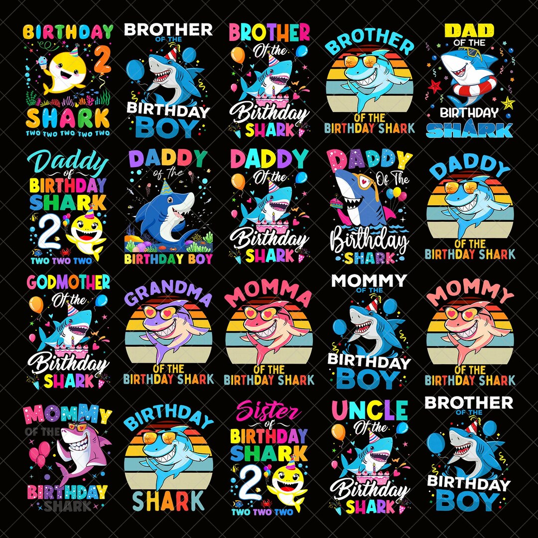 Family of the Birthday Shark Png Bundle, Daddy Grandma Sister Mommy ...