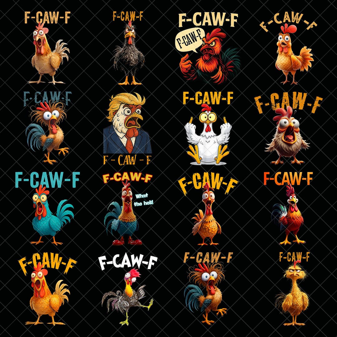 16 F-caw-f Chicken Funny PNG Bundle, Crazy Rooster Meme Png Screaming ...