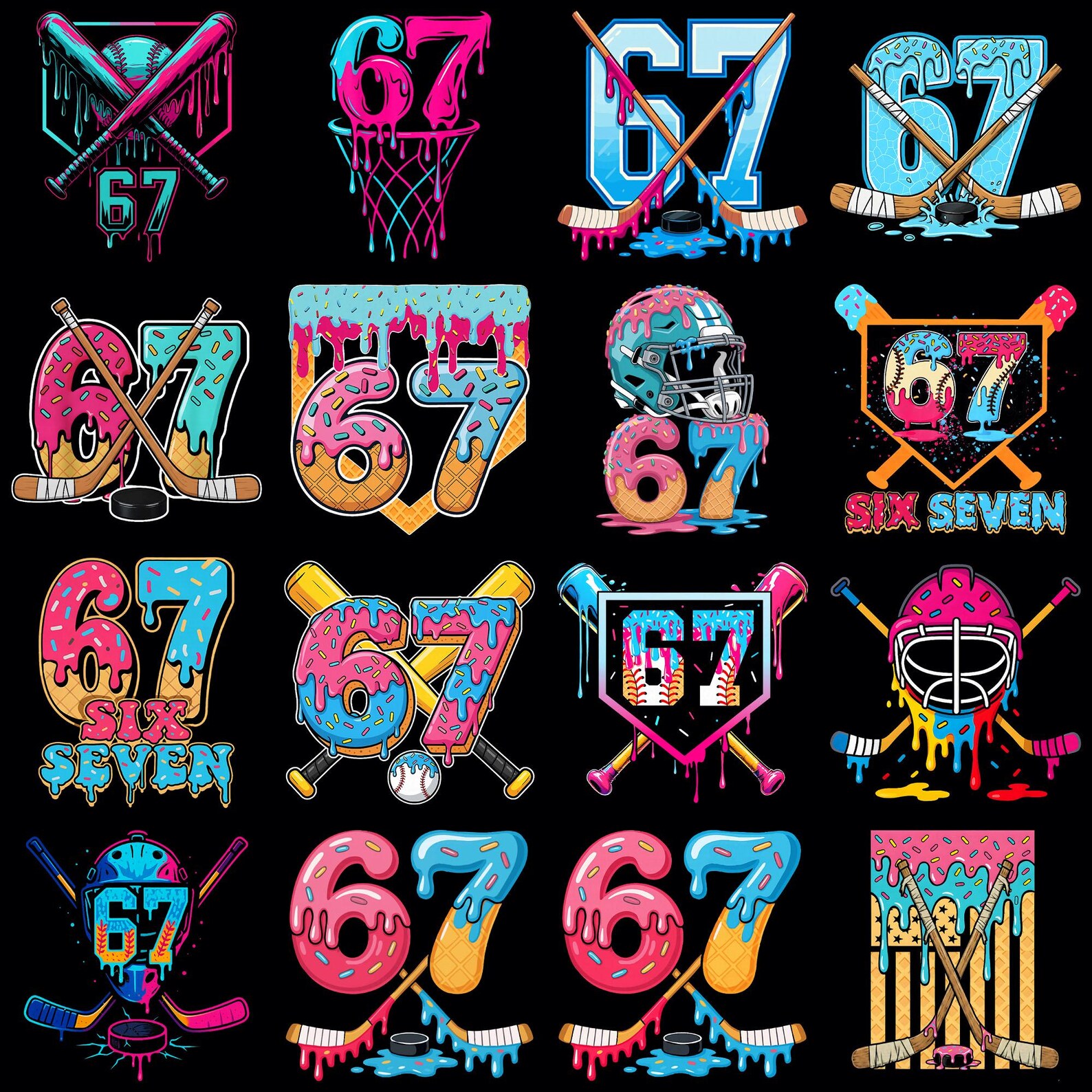 67 Sports Drip PNG Bundle, Hockey Baseball Basketball Drip PNG, Sports ...