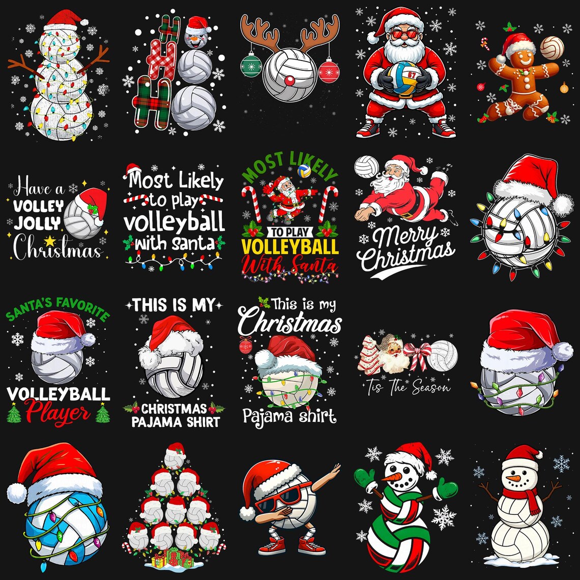 Volleyball Christmas PNG Bundle, Santa Volleyball PNG Set, Funny ...