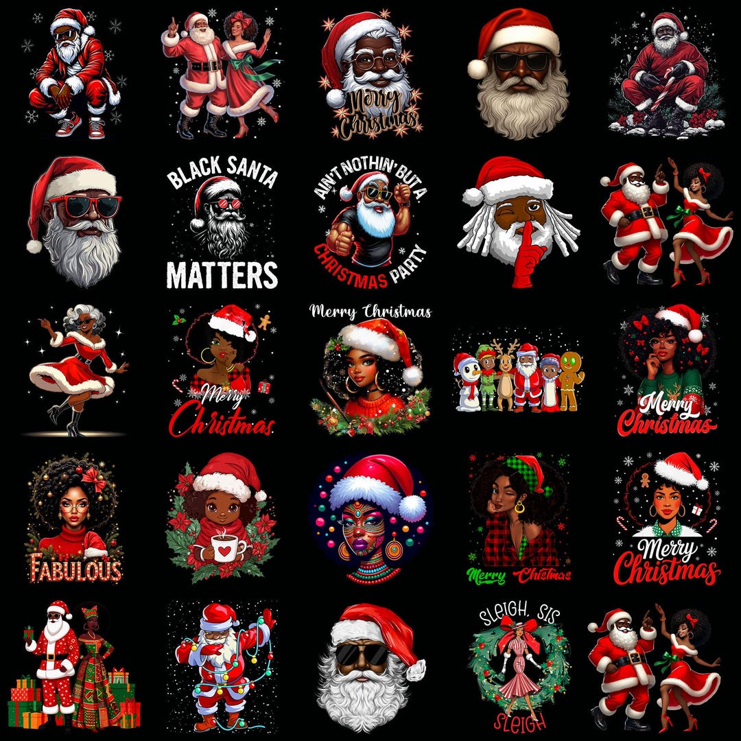 African American Christmas PNG Bundle: Black Santa & Woman Clip Art ...