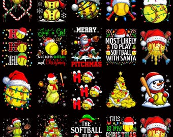 Softball Christmas Bundle PNG, Reindeer Antlers Santa Hat Png, Festive ...