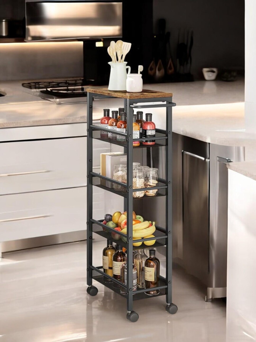 Bar Cart Slim Rolling Cart, 5-tier Storage Cart, Narrow Cart With ...