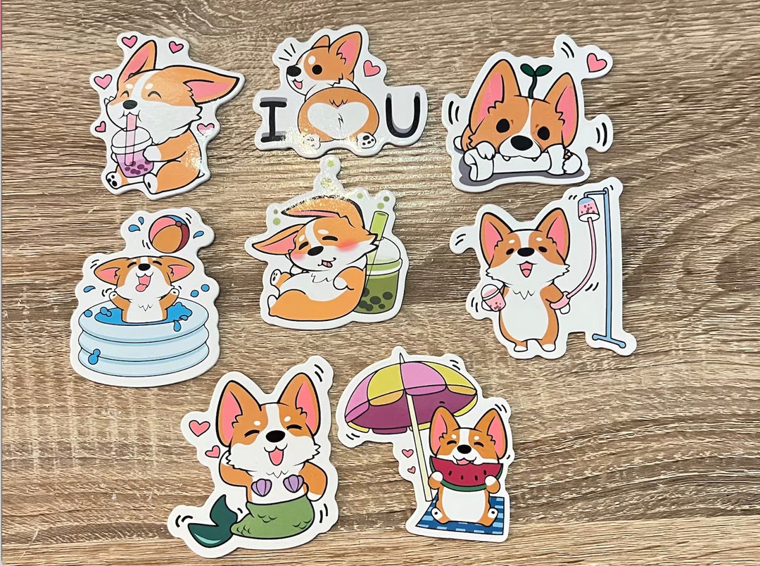 Cute Die-cut Vinyl Corgi Stickers, Boba, Summer, Cute Corgis ...