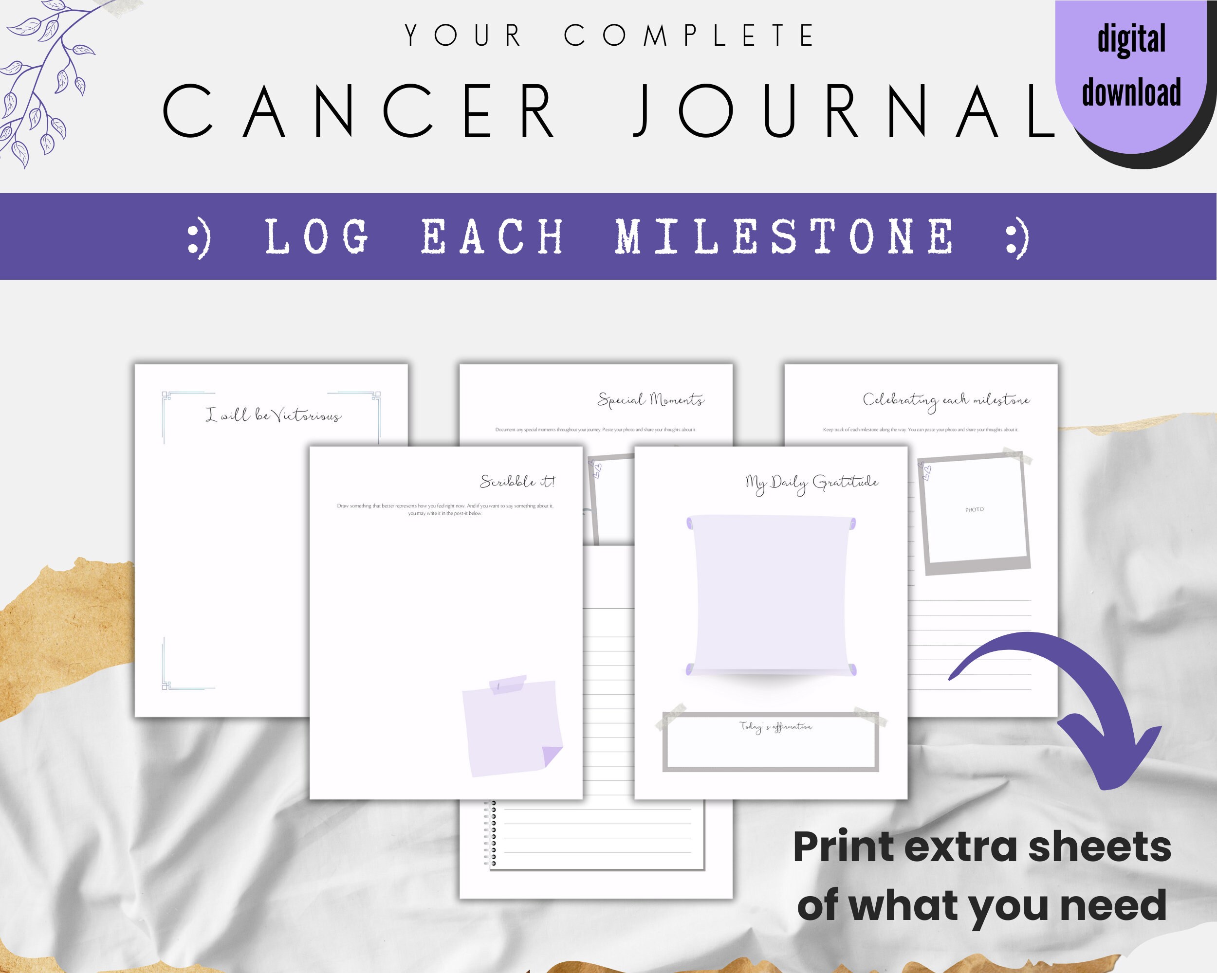 Cancer Journey Journal Printable Planner for Self-care and Reflection ...
