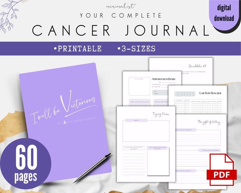 Cancer Journey Journal Printable Planner for Self-care and Reflection ...