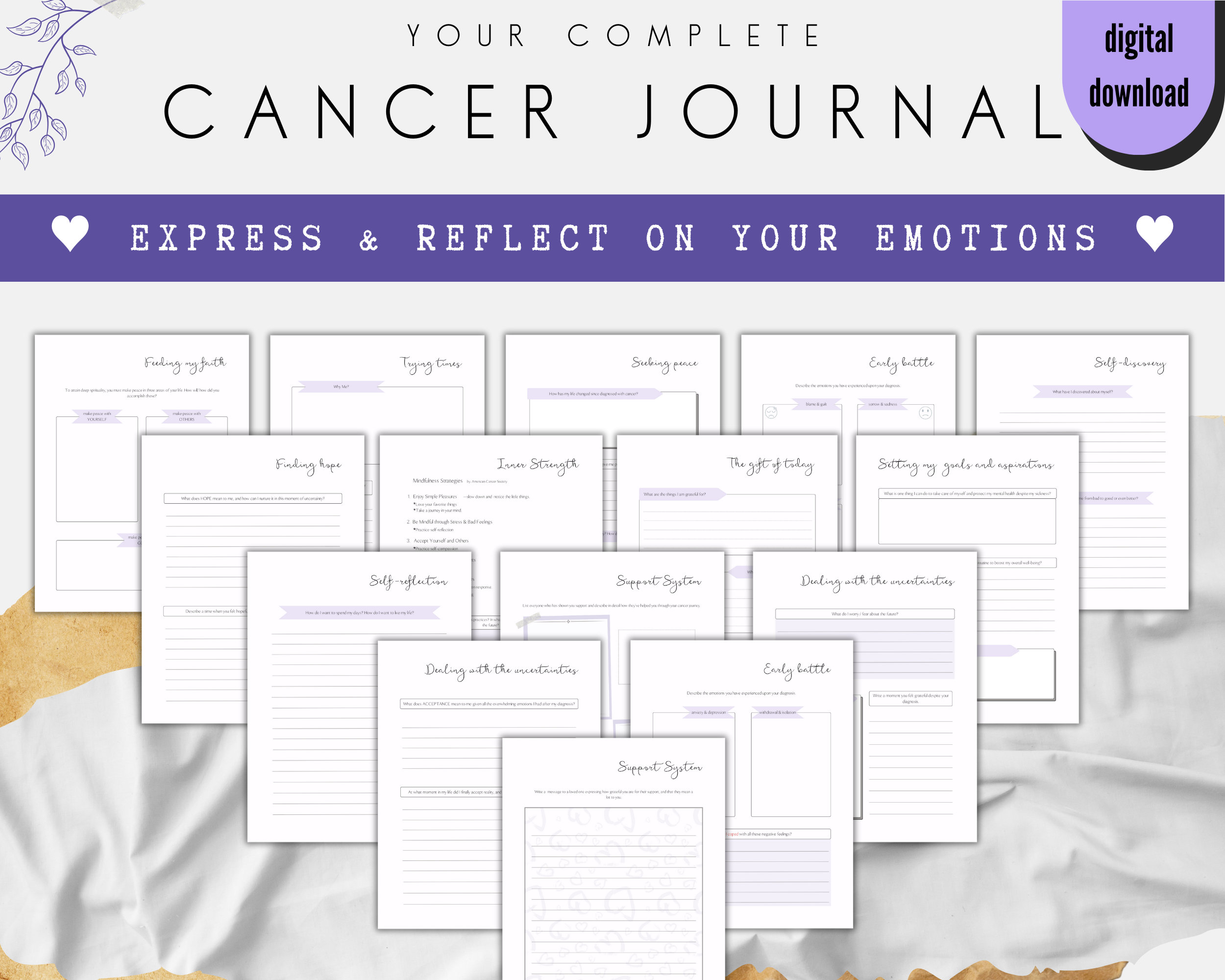 Cancer Journey Journal Printable Planner for Self-care and Reflection ...