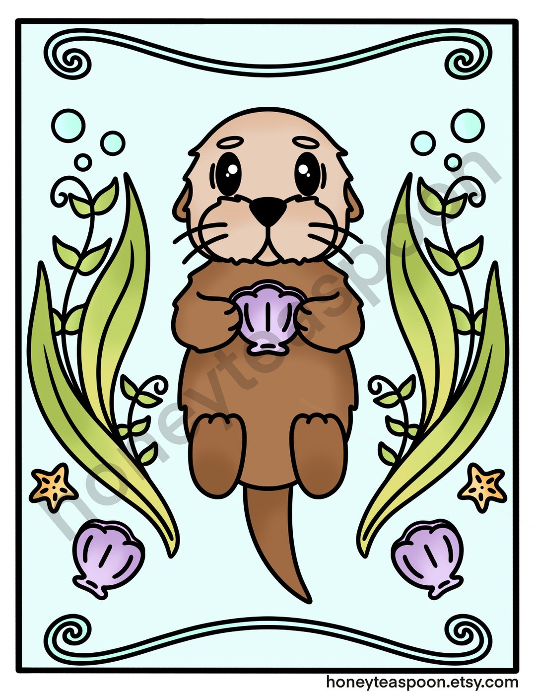 Sea Otter Coloring Page PDF Digital Download Kawaii Coloring Page for ...