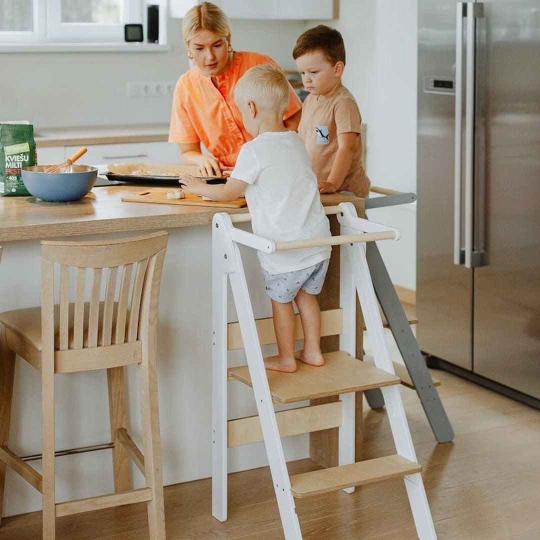 Kids Kitchen Tower Foldable Learning Step Stool Montessori - Etsy