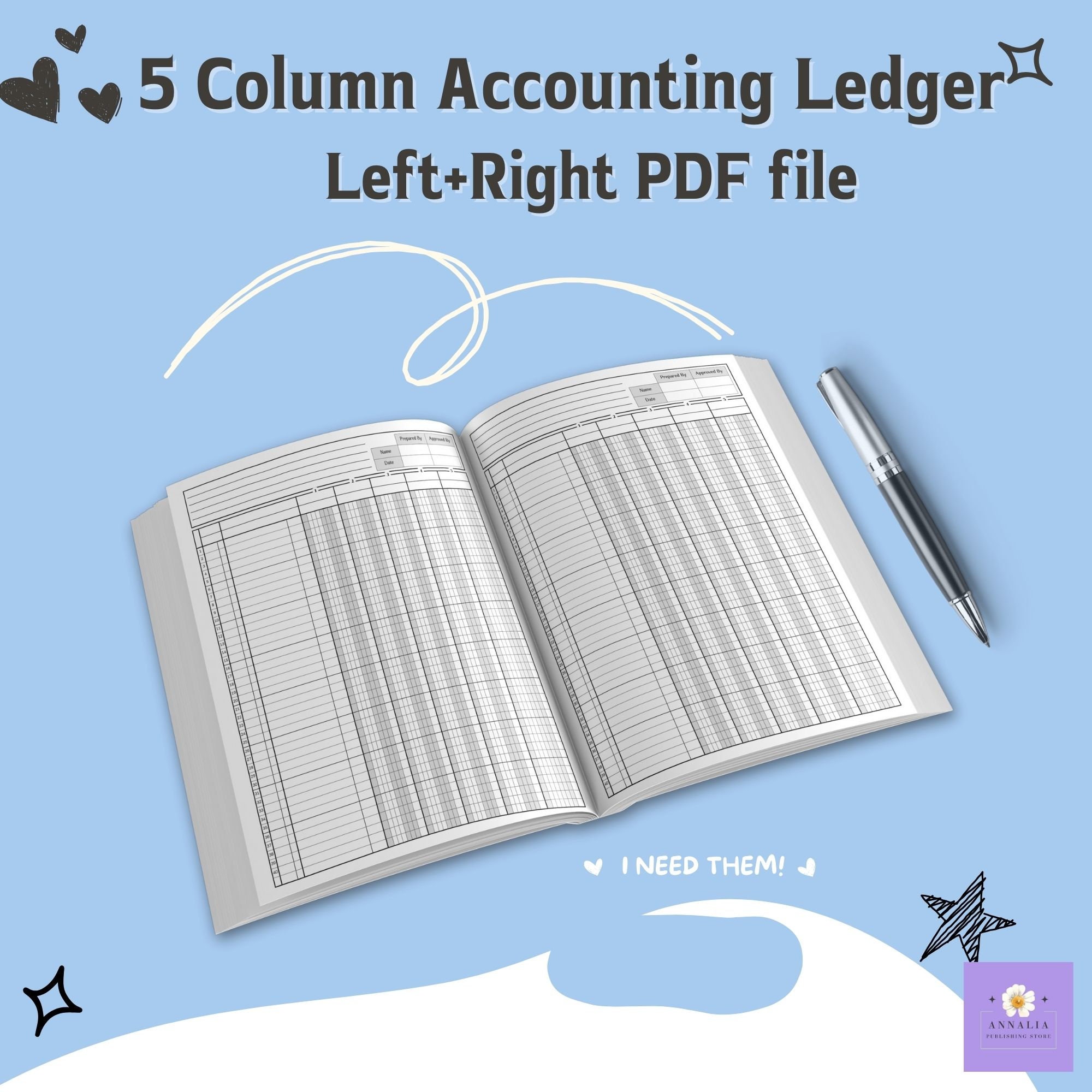 5 Column Accounting Ledger Printable Column Paper/accounting Ledger for ...