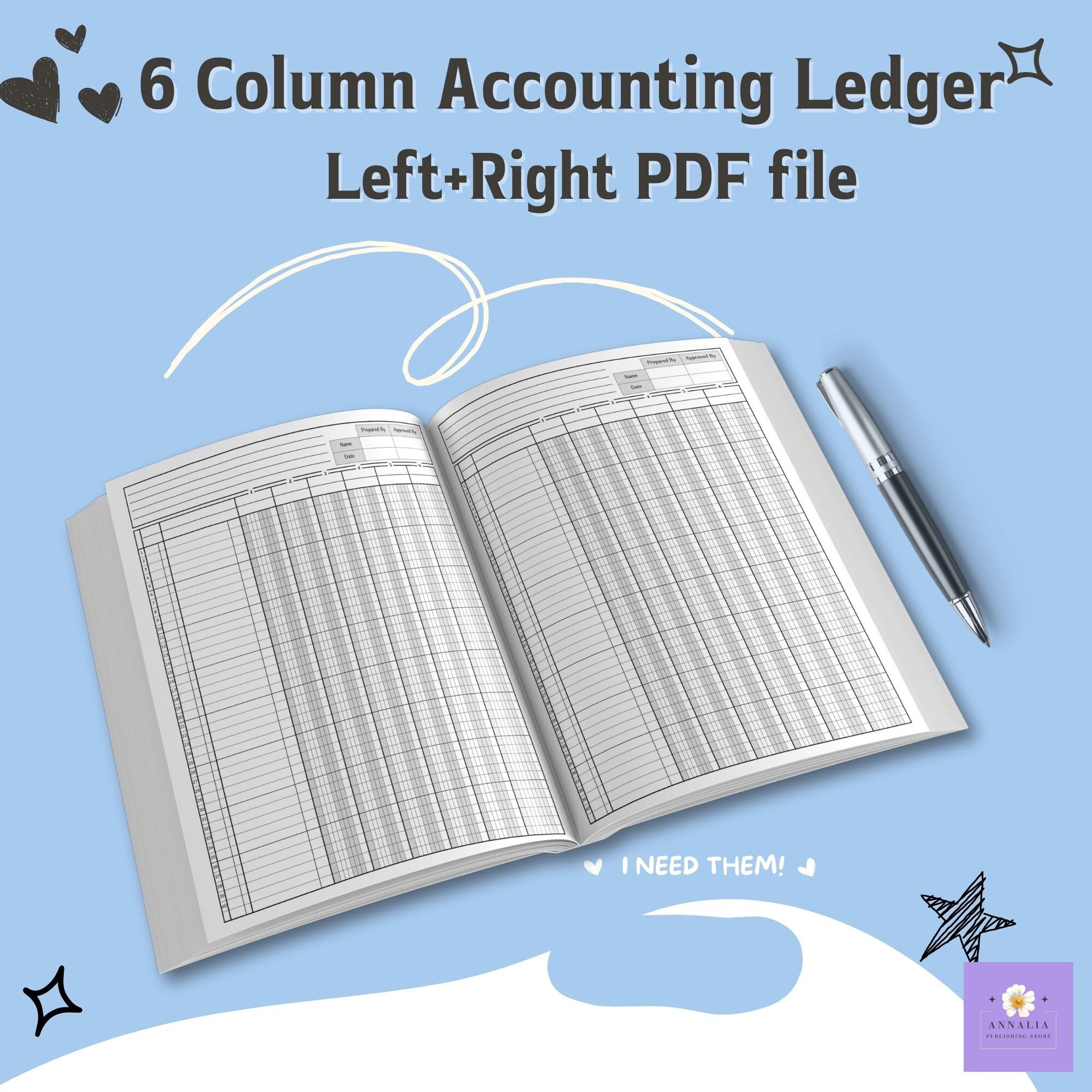 6 Column Accounting Ledger Printable/six Columnar for Bookkeeping ...