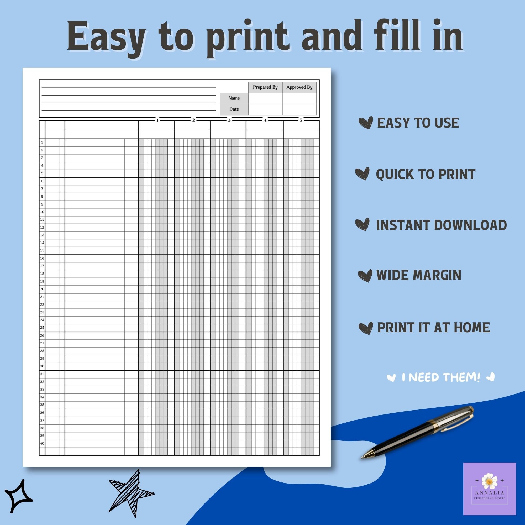5 Column Accounting Ledger Printable Column Paper/accounting Ledger for ...