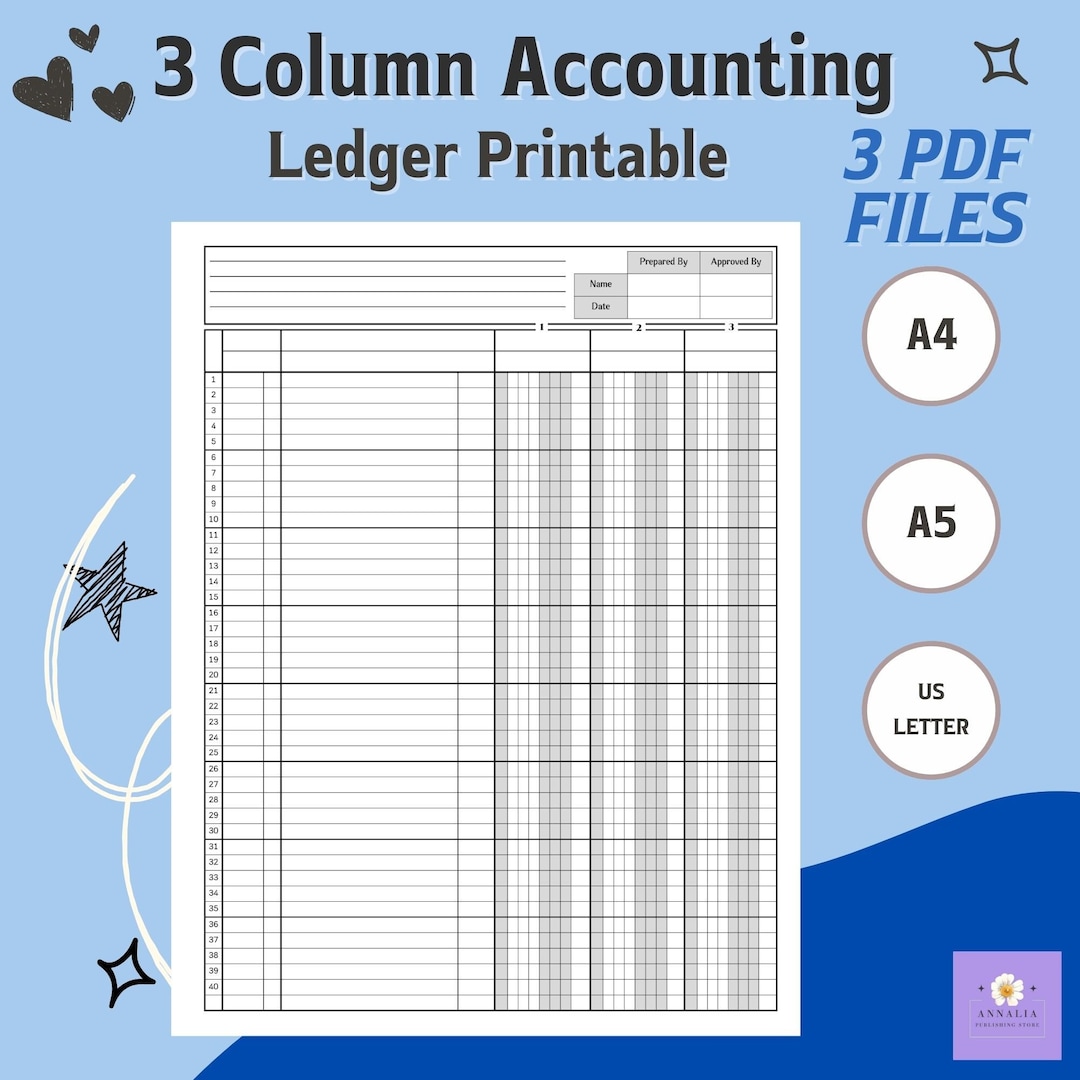 3 Column Accounting Ledger Printable Column Paper/us Letter, A4, A5 ...