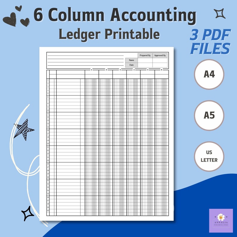 6 Column Accounting Ledger Printable/six Columnar for Bookkeeping ...