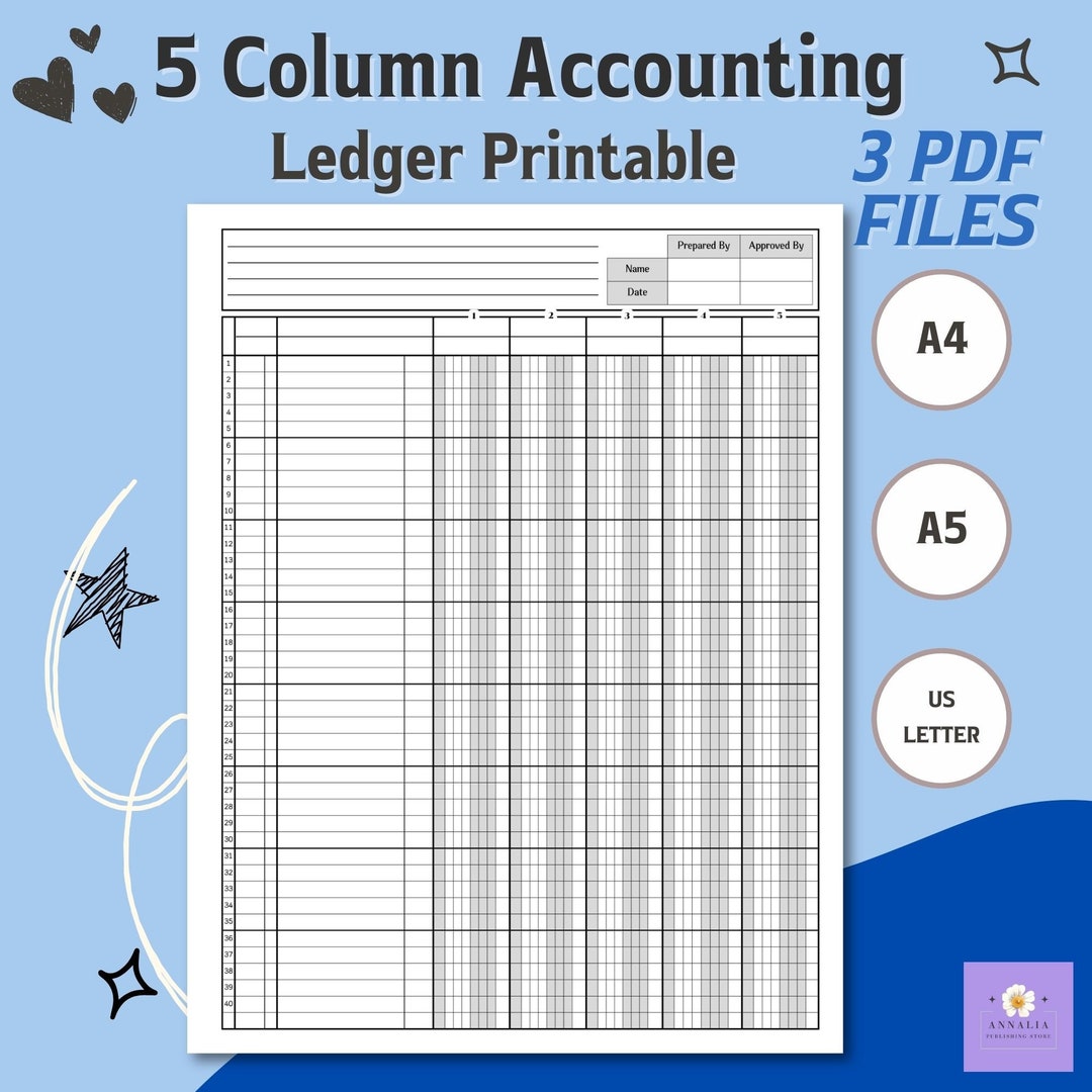 5 Column Accounting Ledger Printable Column Paper/accounting Ledger for ...