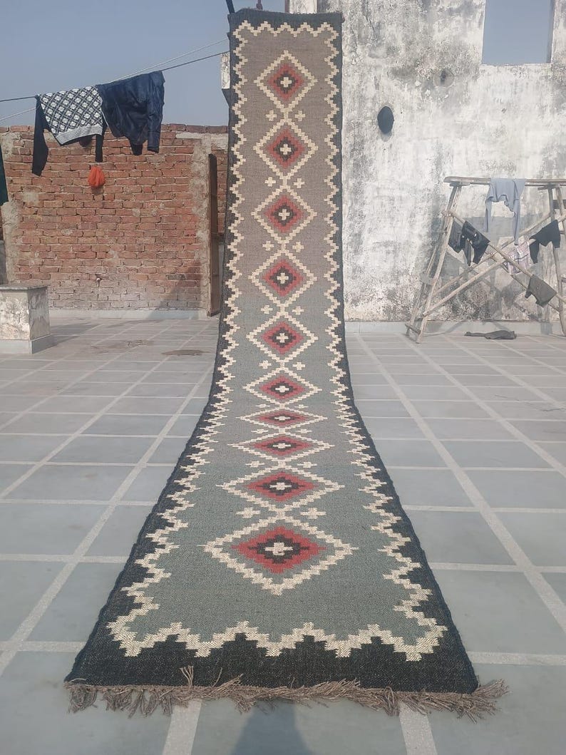 Buy Handwoven Wool Jute Kilim Rug: Traditional Indian Dhurrie Online in ...