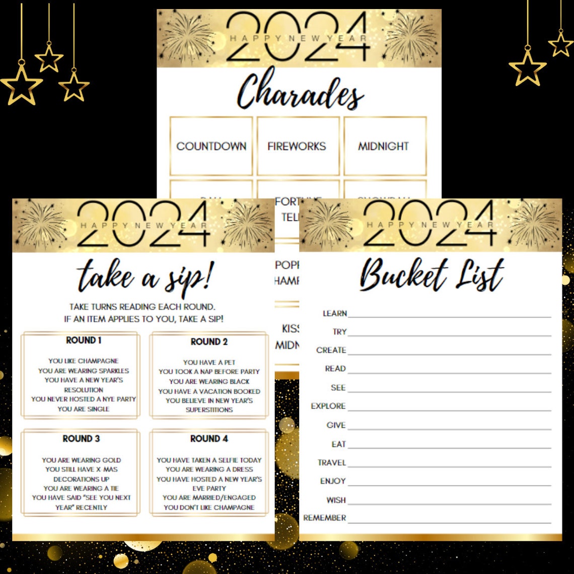 Printable New Year's Eve Party Games Bundle, Charades, Reflections ...