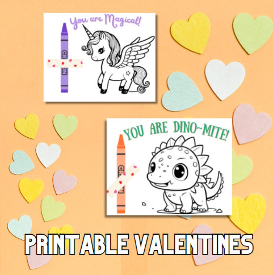 Printable Unicorn and Dinosaur Colorable Valentines! - Etsy
