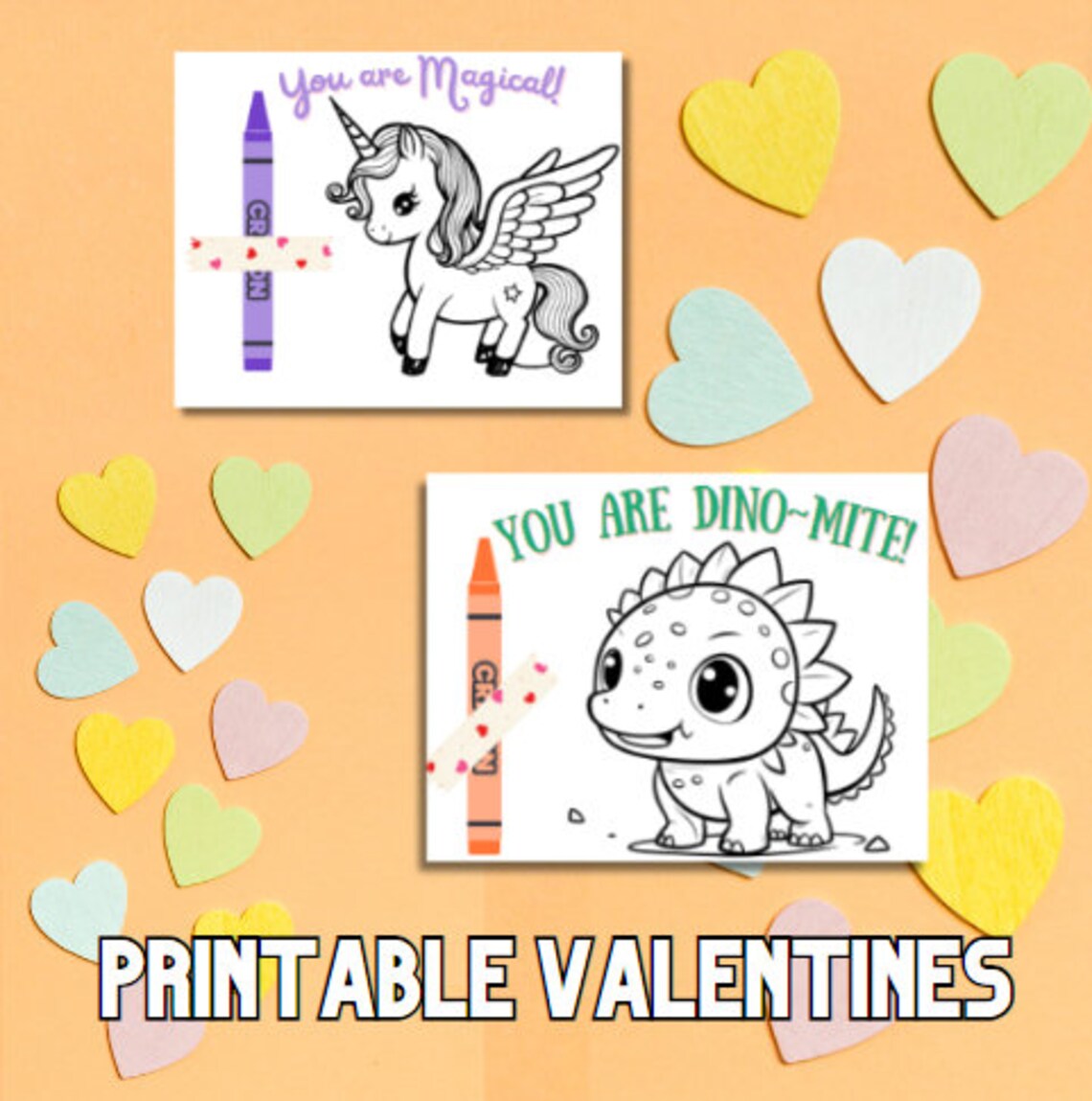 Printable Unicorn and Dinosaur Colorable Valentines! - Etsy