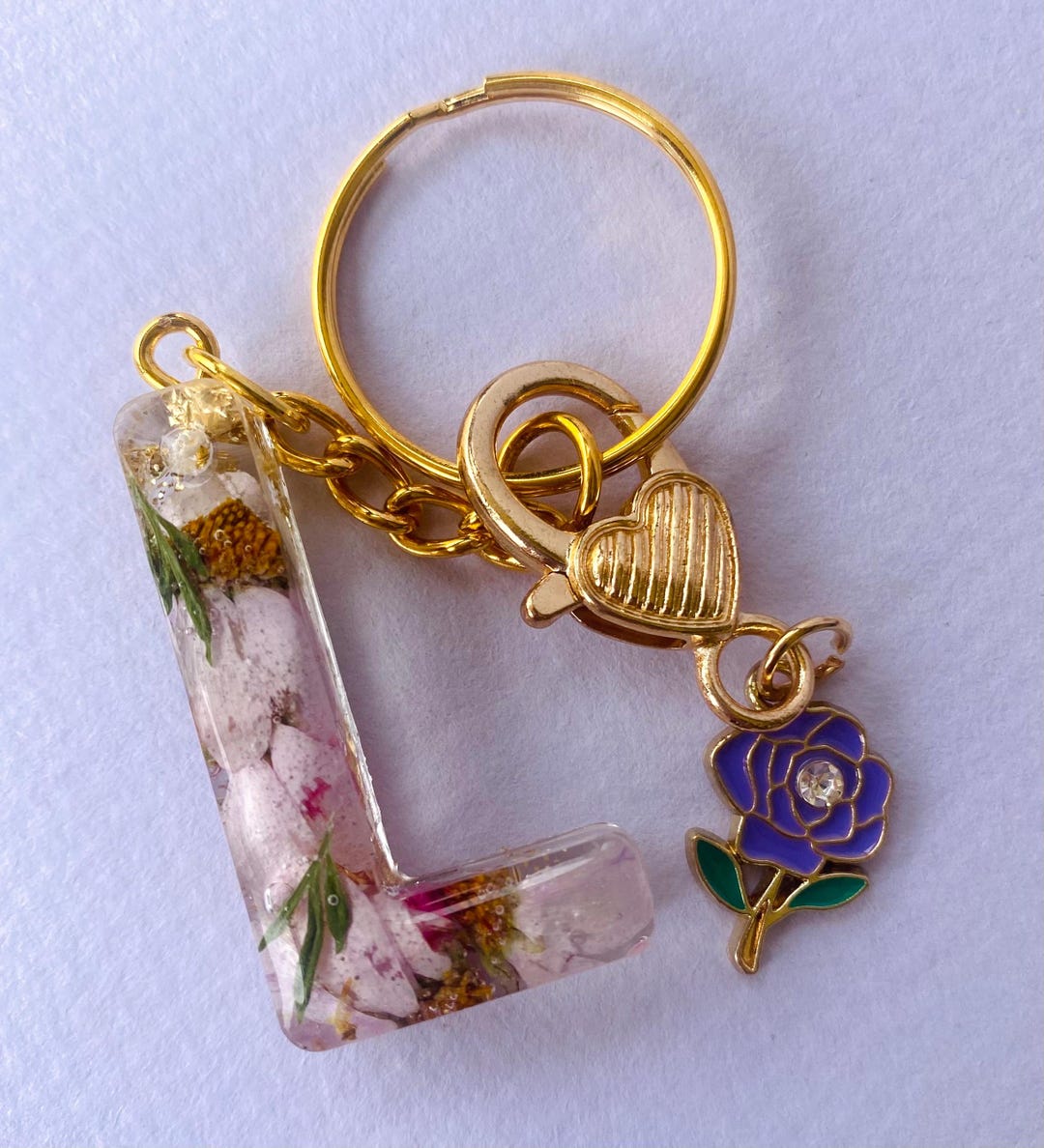 Real Flower Resin Alphabet Key Chain Letter L - Etsy