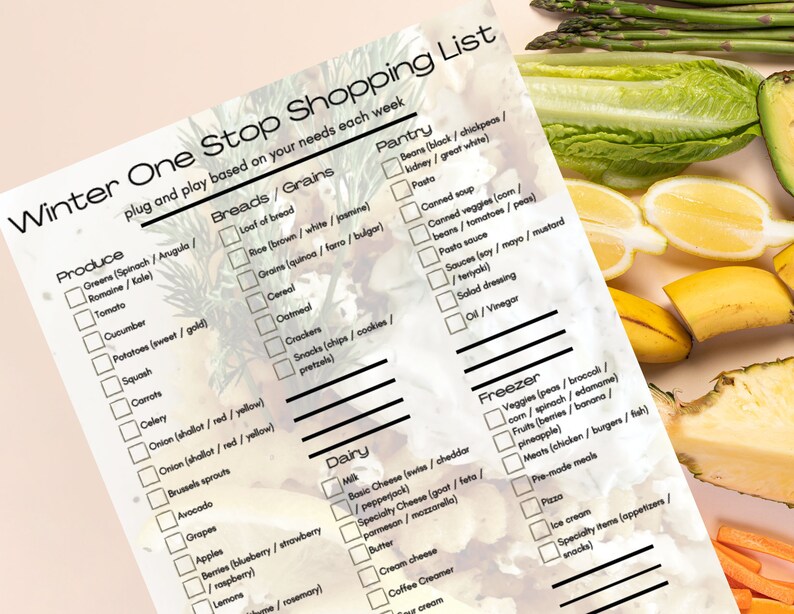 Fillable and Printable Grocery List for Winter Grocery Shopping Loaded ...