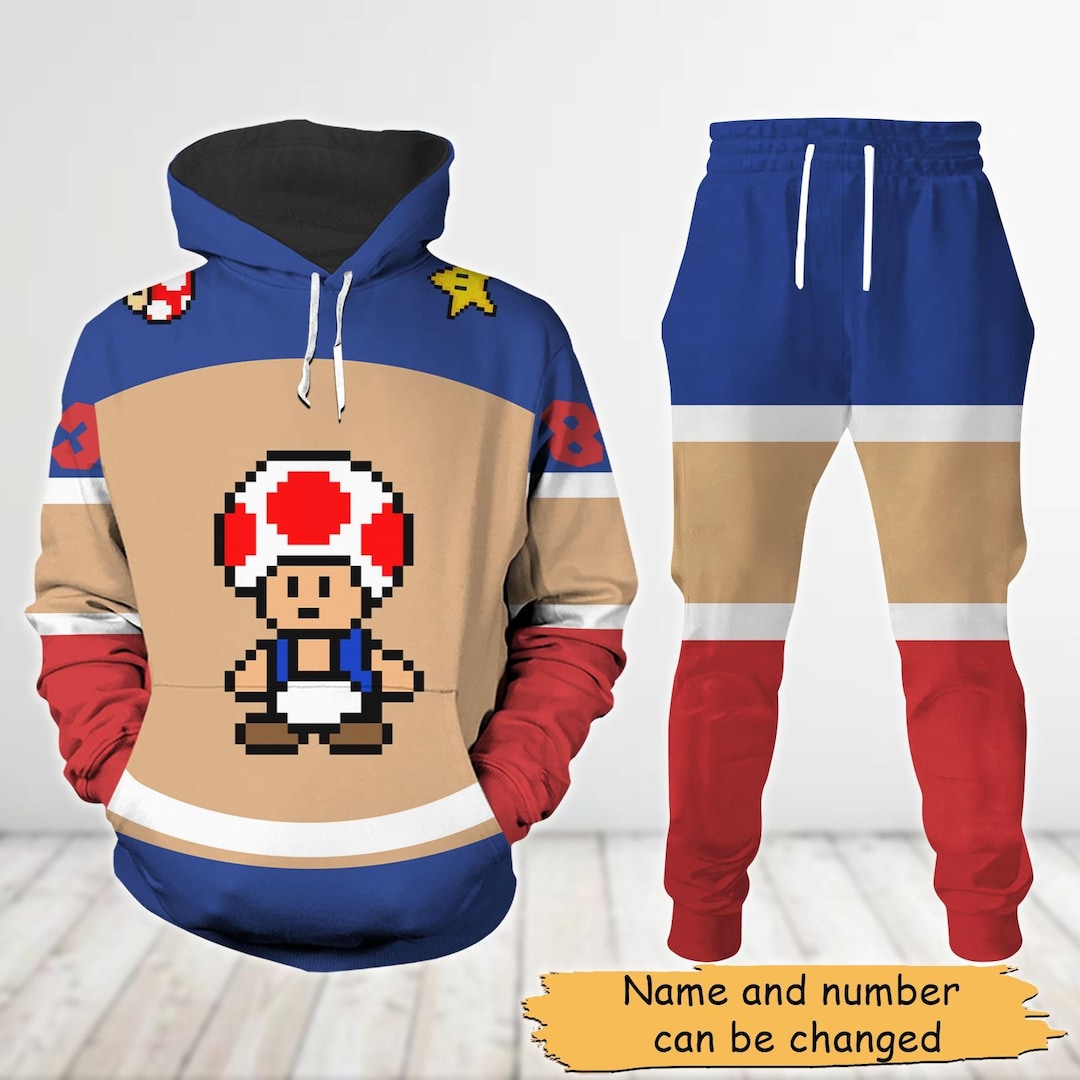 Custom Toad Super Mario Hoodies and Jogger, Mario Bros Cosplay Costume ...