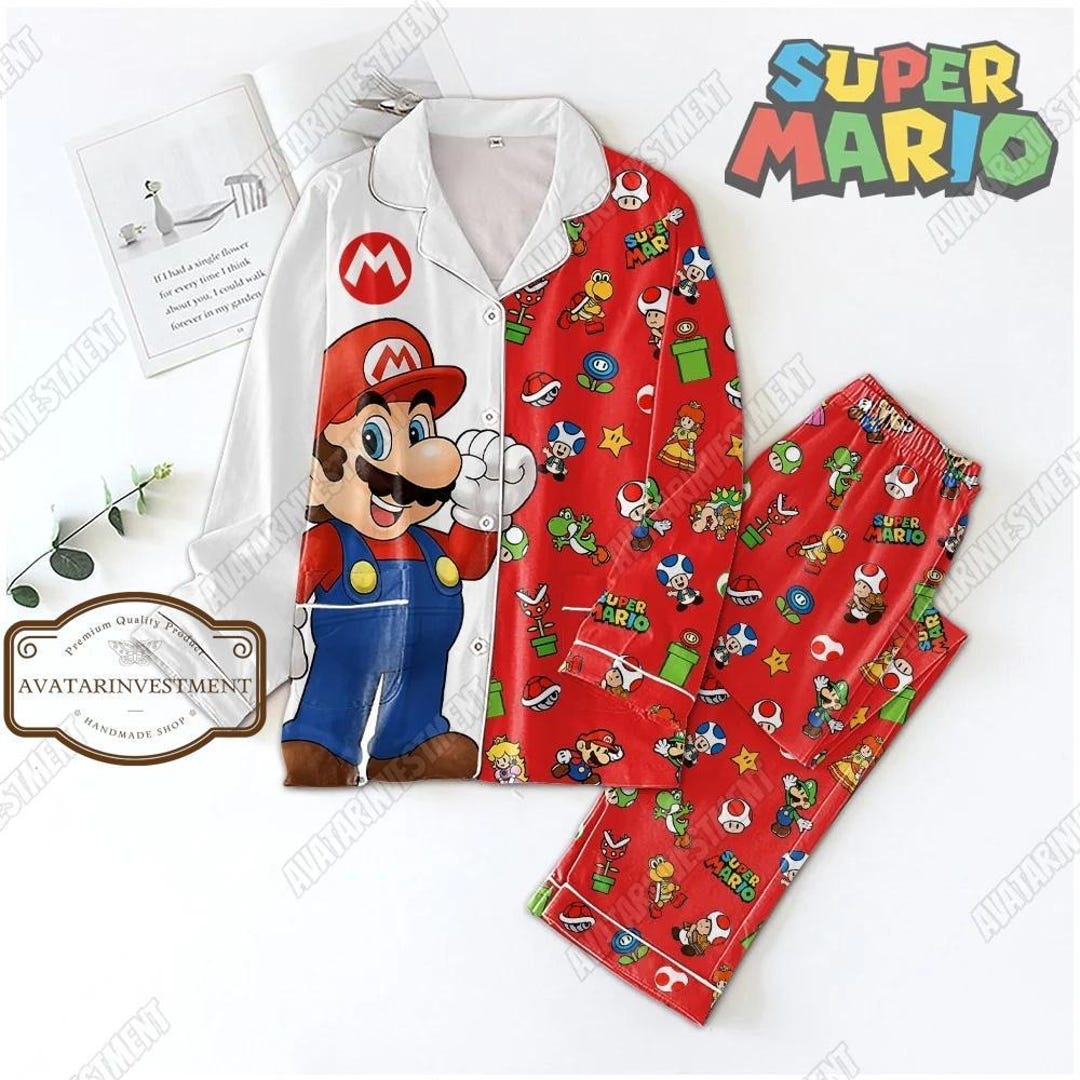 Super Mario Pajamas Set, Super Mario Shirt, Super Mario Pajamas, Super ...