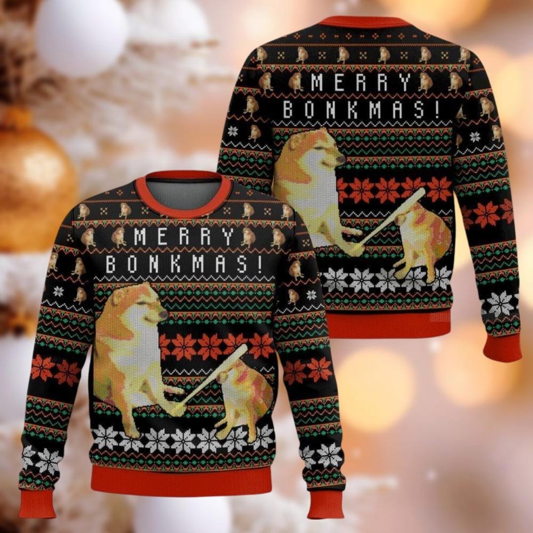 Cheems Doge Meme Ugly Christmas Sweater, Merry Bonkmas Sweater, Funny ...