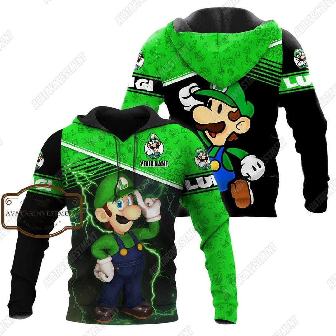 Super Mario Luigi Hoodie, Luigi Hoodie, Custom Luigi Hoodie, Luigi Gift ...