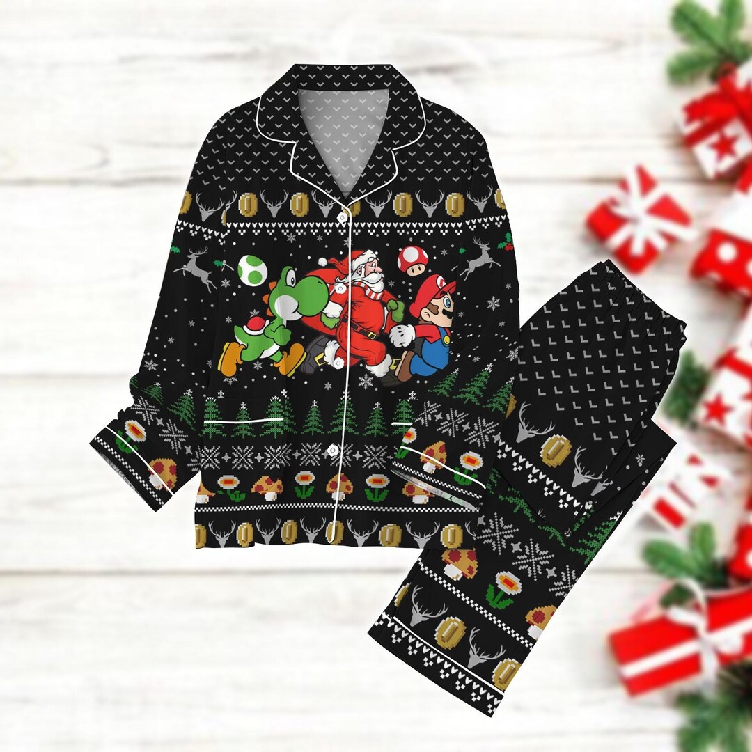Super Mario Christmas Pajamas Set, Mario Santa Holiday Pajamas, Santa ...