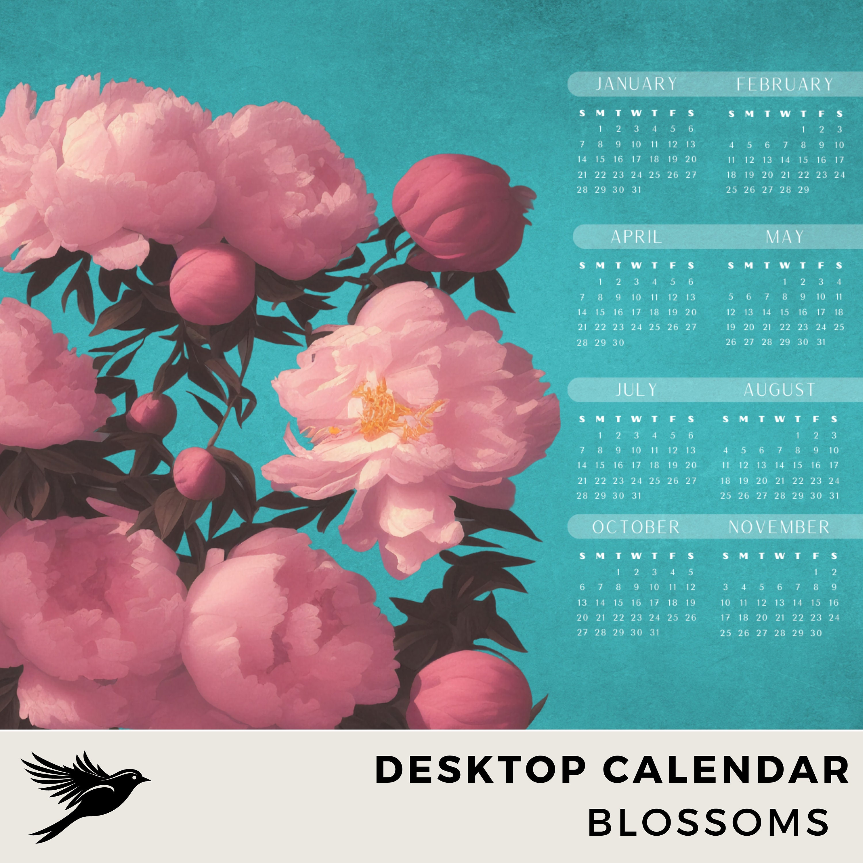 Blossoms Calendar Plus Matching Desktop Icons Ett - Etsy